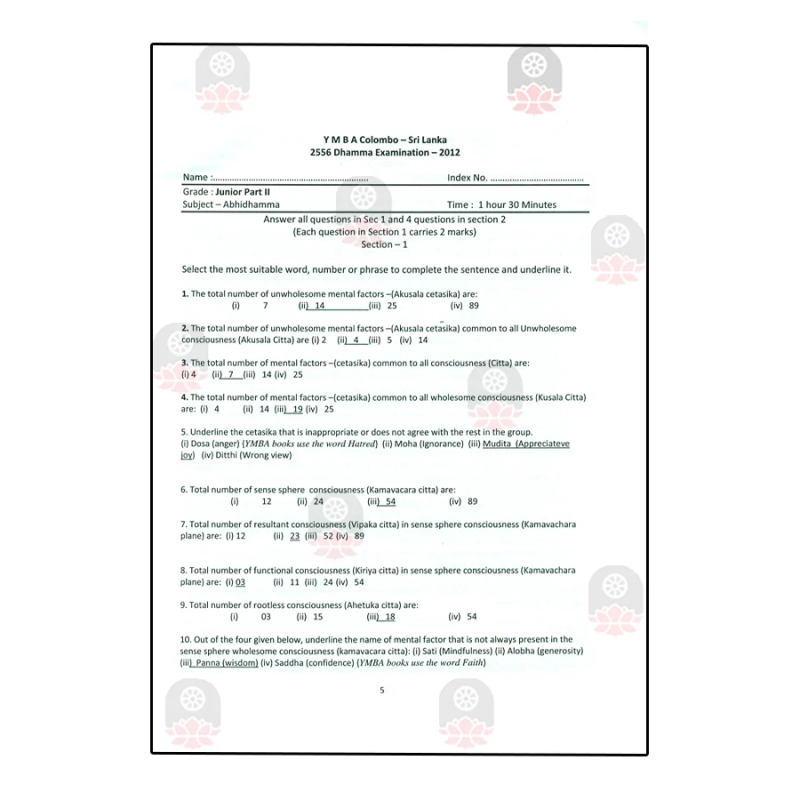 Junior Part 2-Suggested Answers For Abhidhamma Questions | Buy Online ...